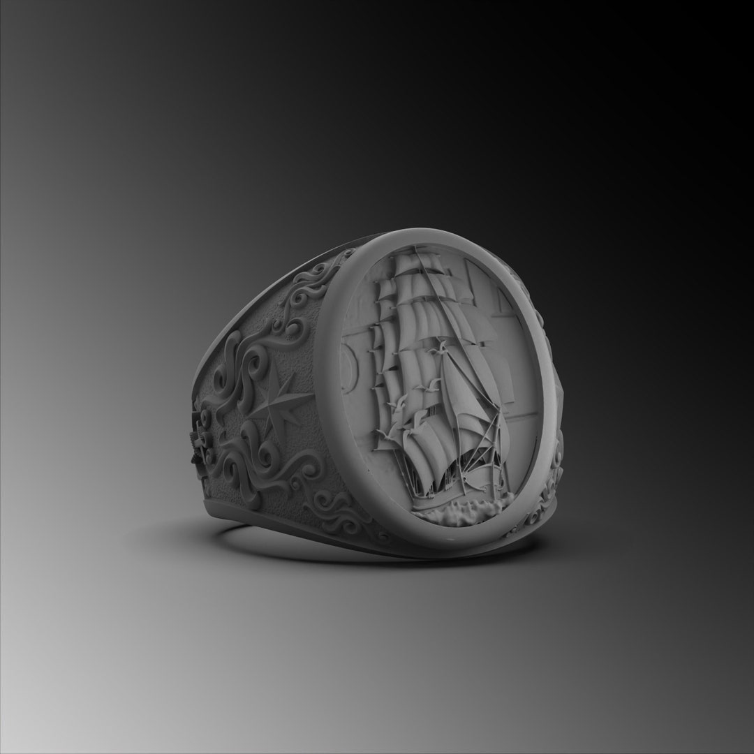 Silver Sailboat Ring - Mens Pirate Ship Ring - Sterling Navy Sailors ...