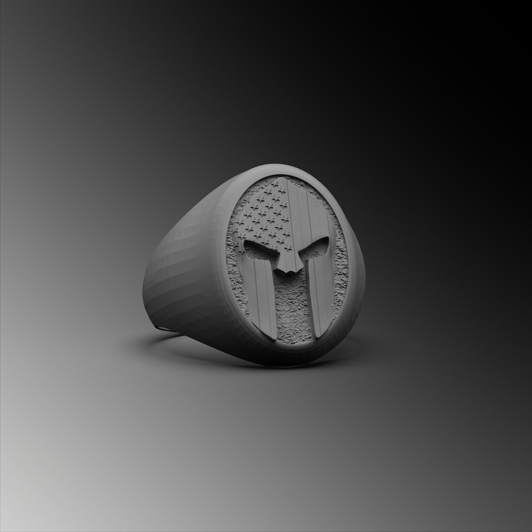 American Flag Helmet Ring, USA Flag Signet Ring, Mens Silver Spartan ...