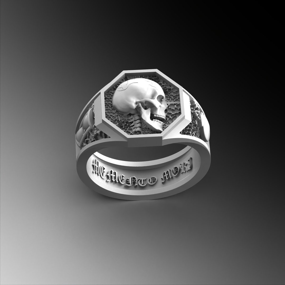Memento Mori Skull Ring Silver Signet Skul Rings for Man Pinky Signet ...
