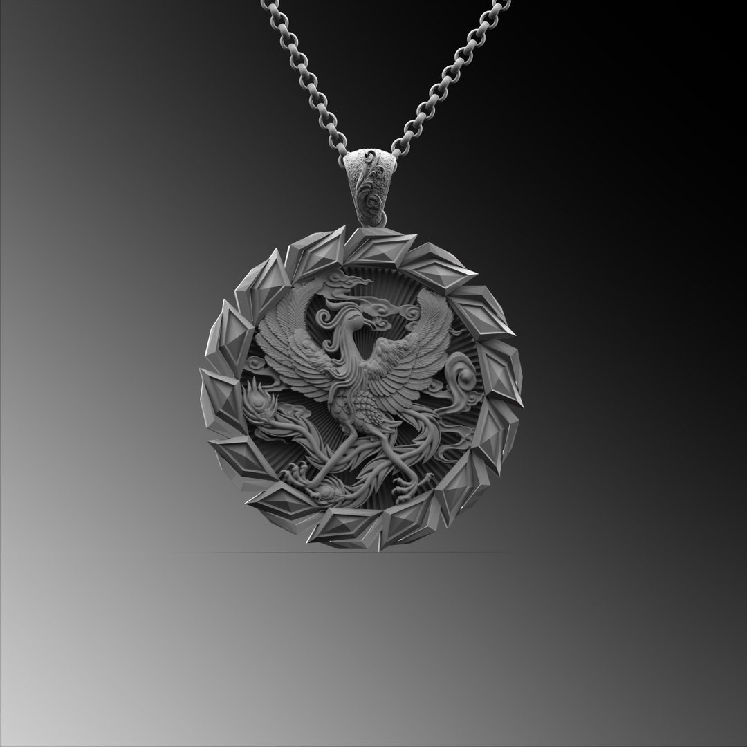Winged Phoenix Sterling Silver Pendant Necklace, Phoenix Bird Pendant ...