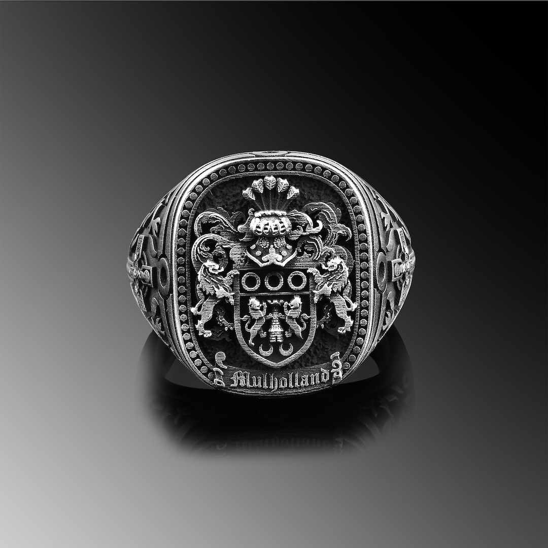 Family Crest Ring Men Custom Signet Ring Men Coat of Arms Ring Sterling ...