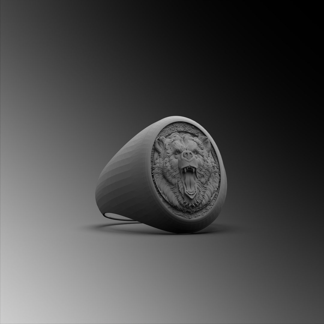 Silver Bear Ring,mens Grizzly Signet Ring, Mens Silver Bear Head Ring ...