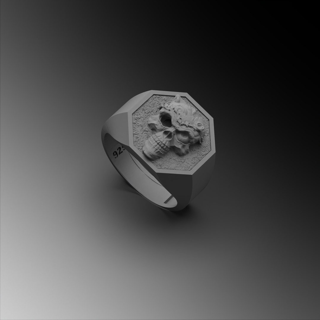 Demon Skull Ring in Sterling Silver Ram Skull With Horns Man - Etsy