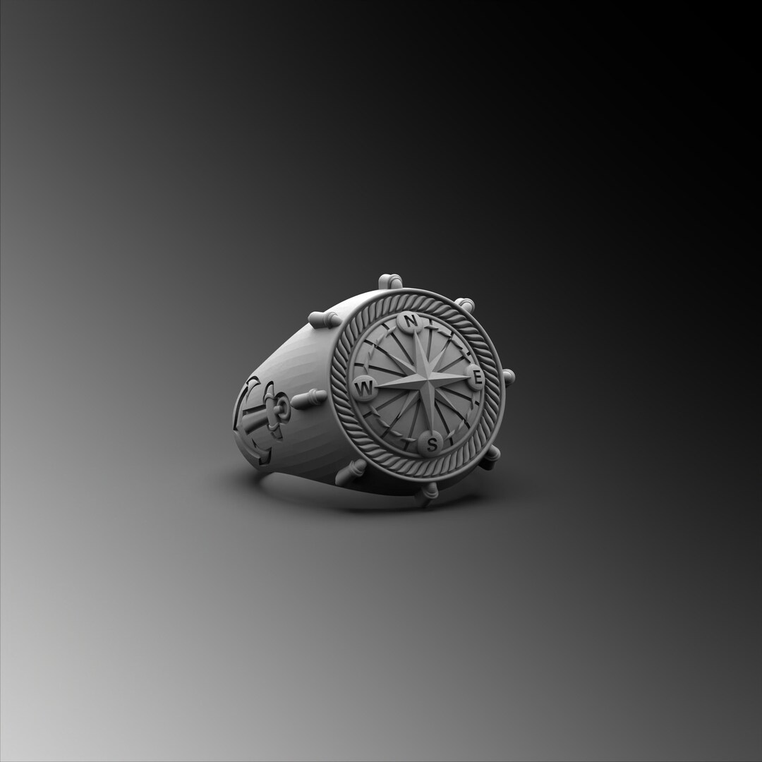 Compass Handmade Sterling Silver Men Signet Ring, Nautical Silver ...