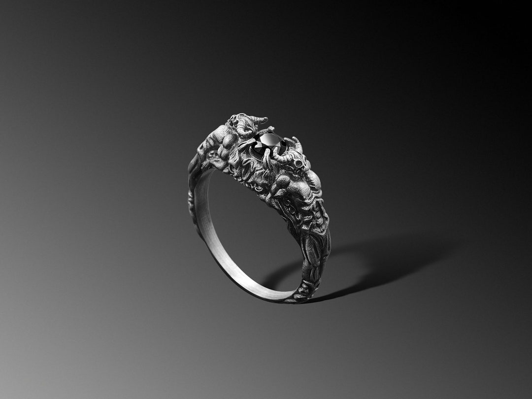 Demon Skull Ring Hell Satan 925 Silver Ring Sterling Handmade Satanic ...