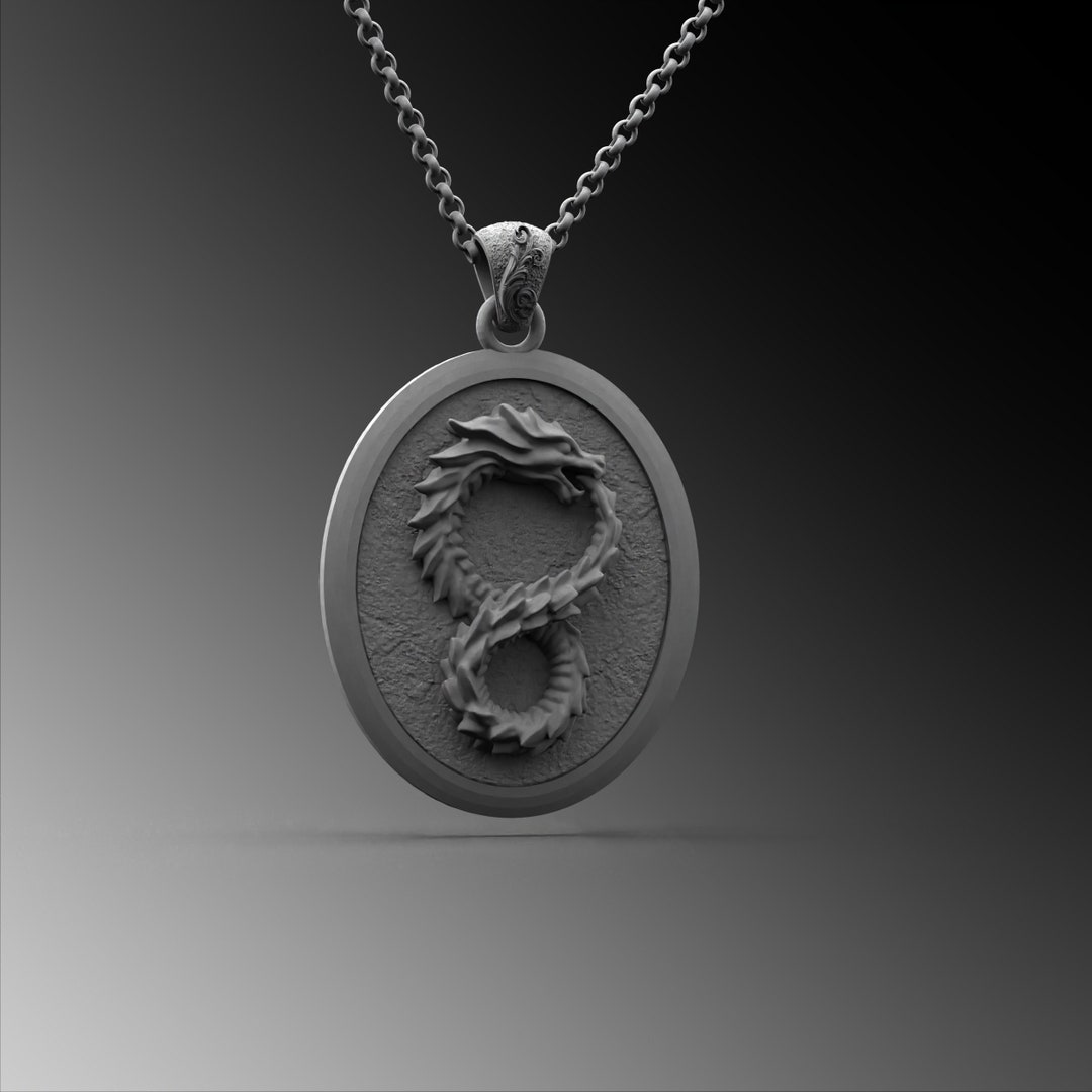 Silver Infinity Dragon Necklace for Man Ouroboros Serpent Pendant ...