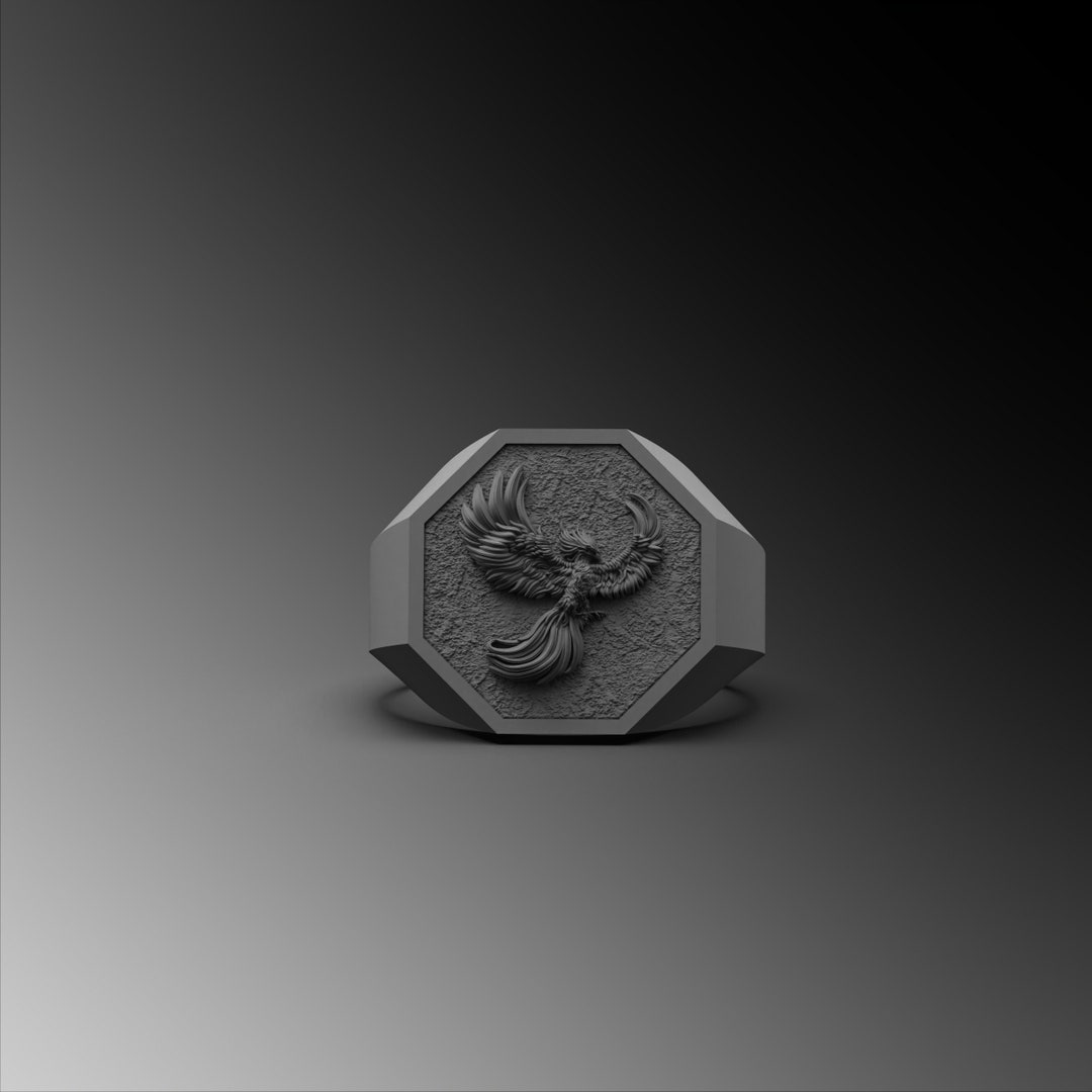 Silver Phoenix Ring, Mens Immortal Bird Signet Ring, Mens Silver ...