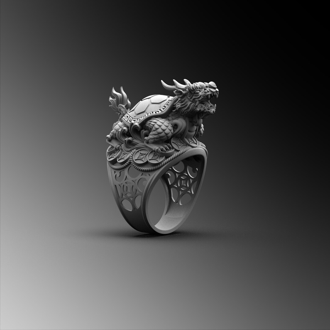 Silver Dragon Turtle Ring Unique Rings for Men Silver Signet Ring ...