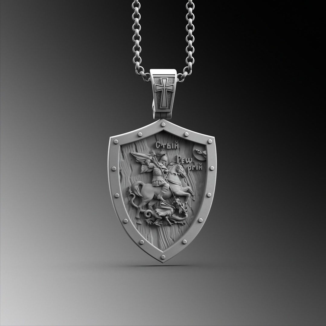 George of Lydda and Dragon Necklace, 925 Sterling Silver Saint George ...