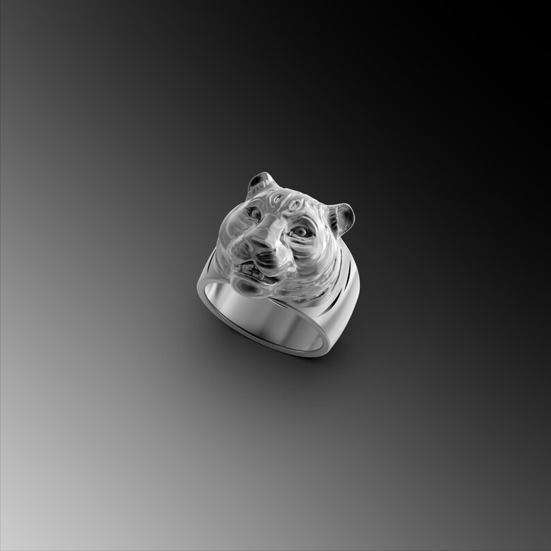 Sterling Silver Tiger Head Ring, Handmade Signet Ring - Etsy