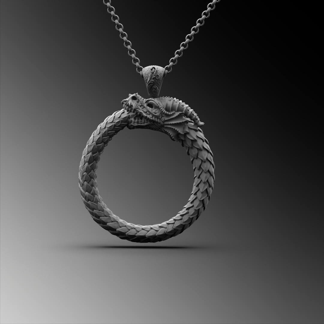 Ouroboros Dragon Silver Necklace for Man Dragon Head Mens Jewelry ...