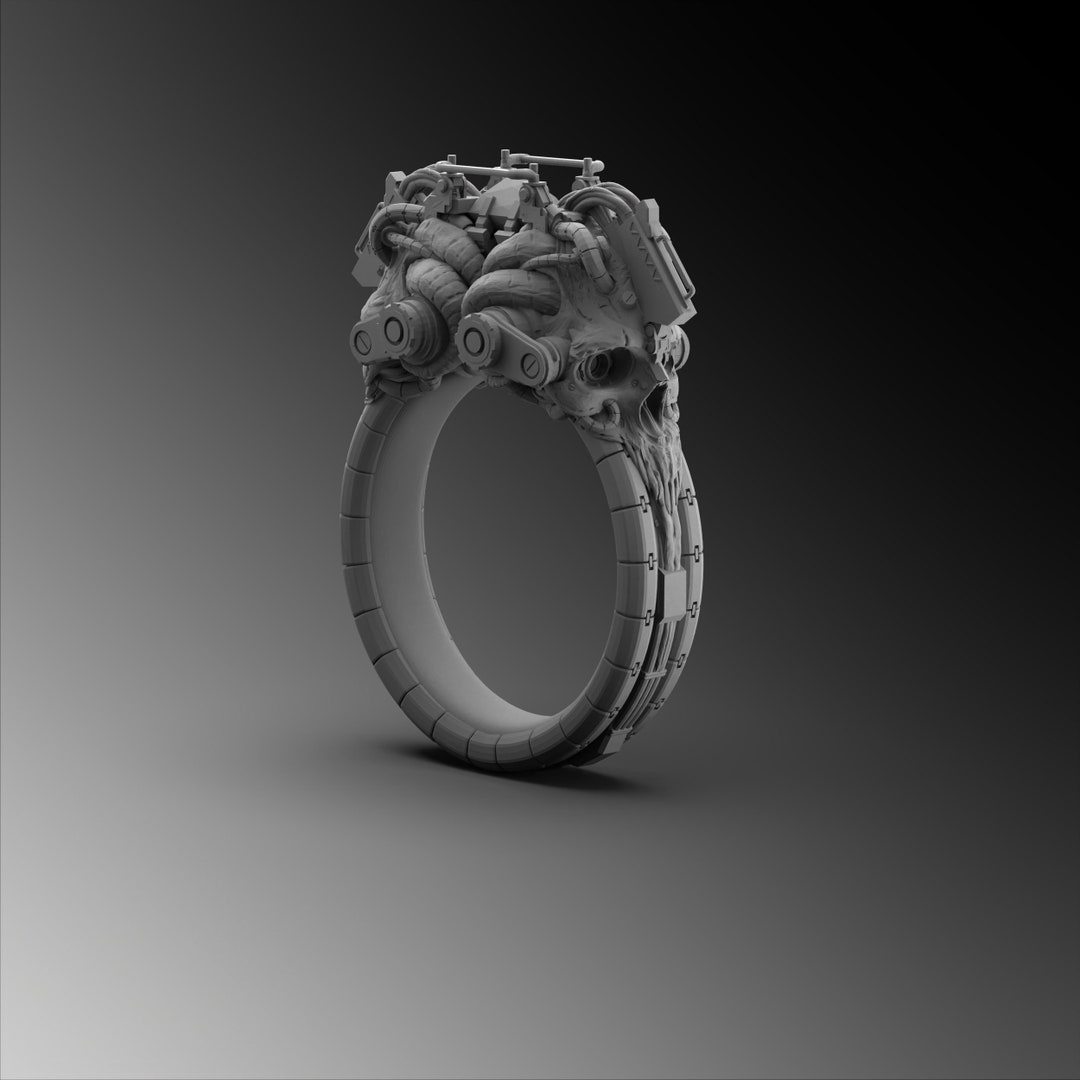 Biomechanical Skull Ring Silver Biker Skul Rings for Man Pinky Signet ...