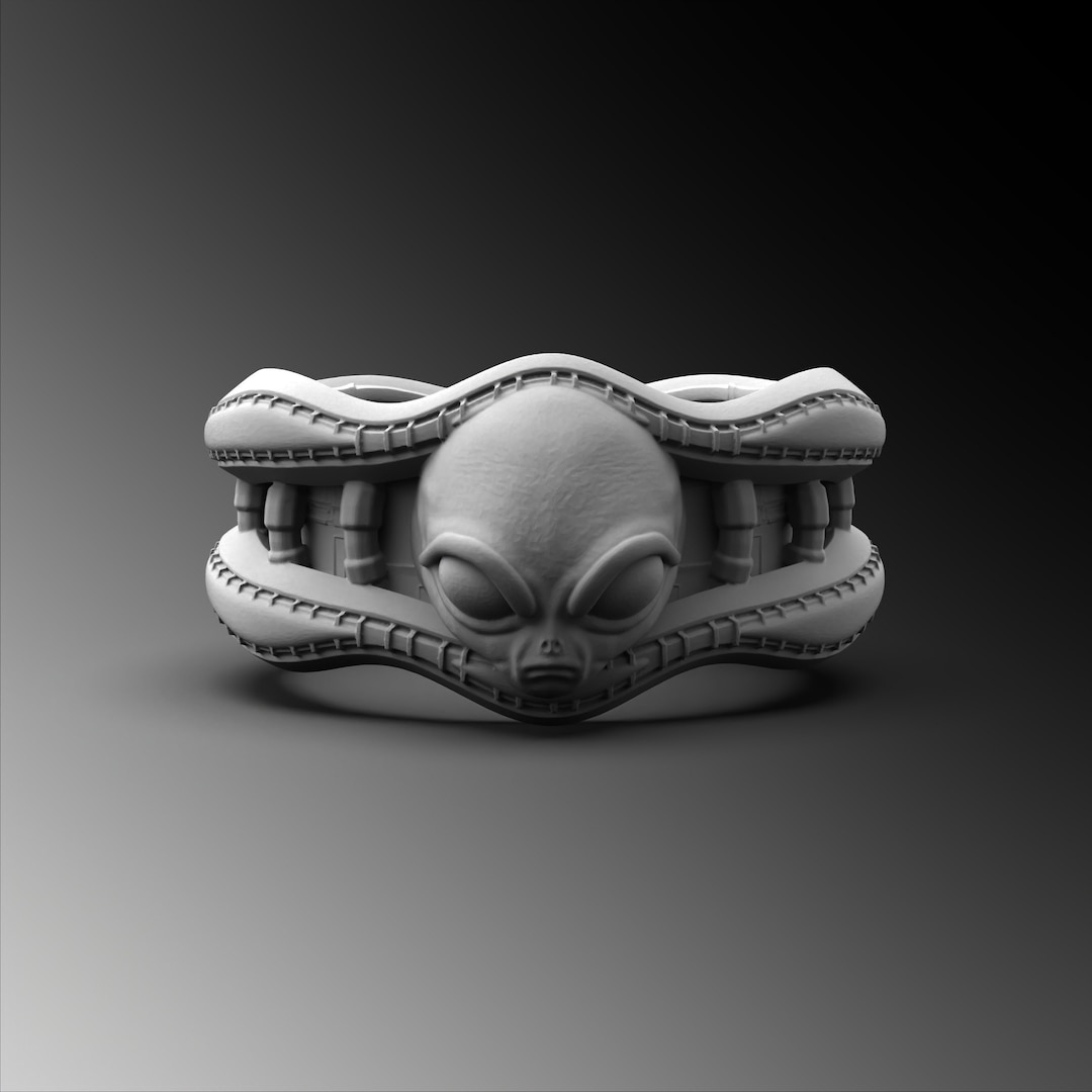 Silver Ufo Ring, Mens Space Ring, Sterling Alien Ring, Alien Head ...