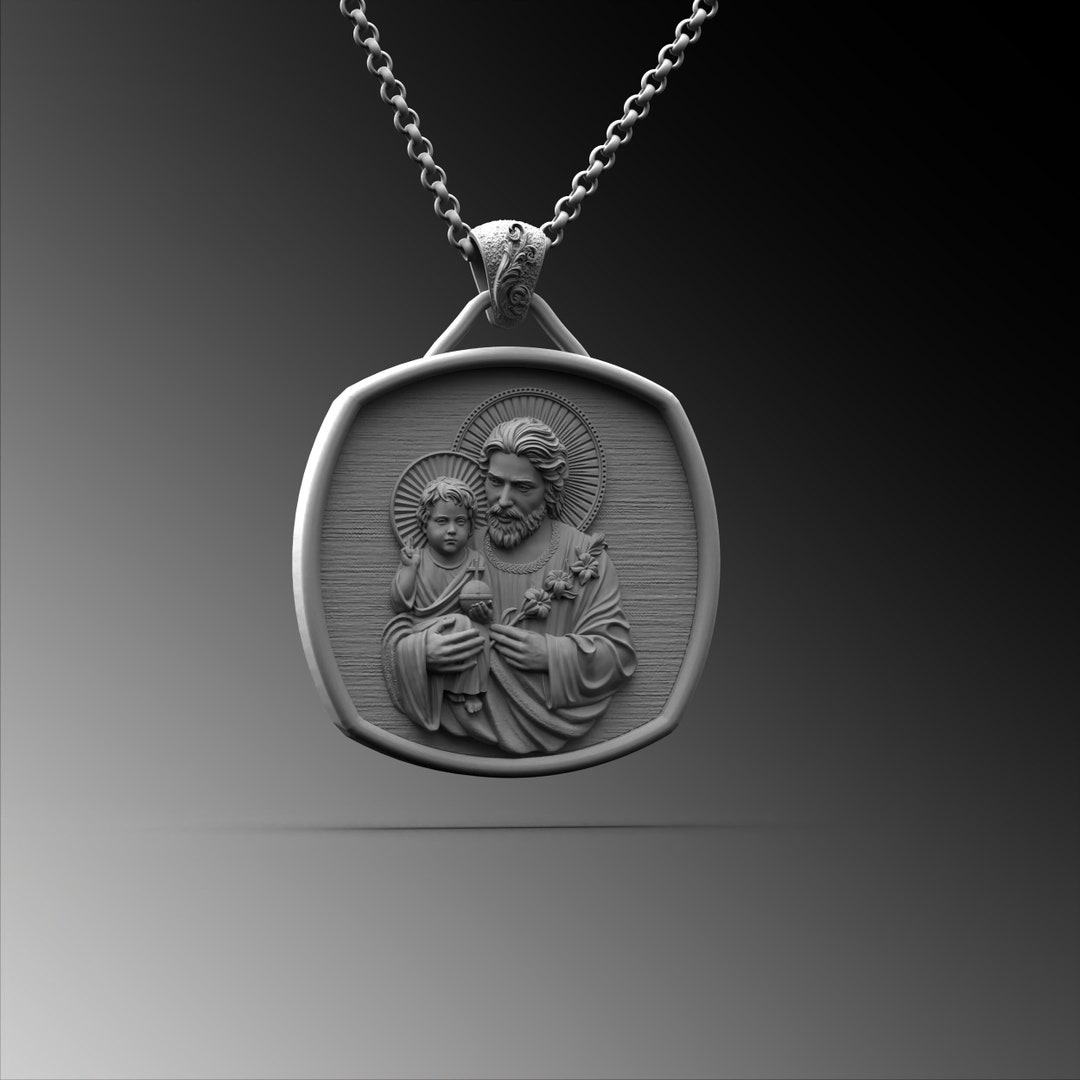 Saint Joseph Pendant, Silver Religious Pendant, Saint Joseph With Baby ...