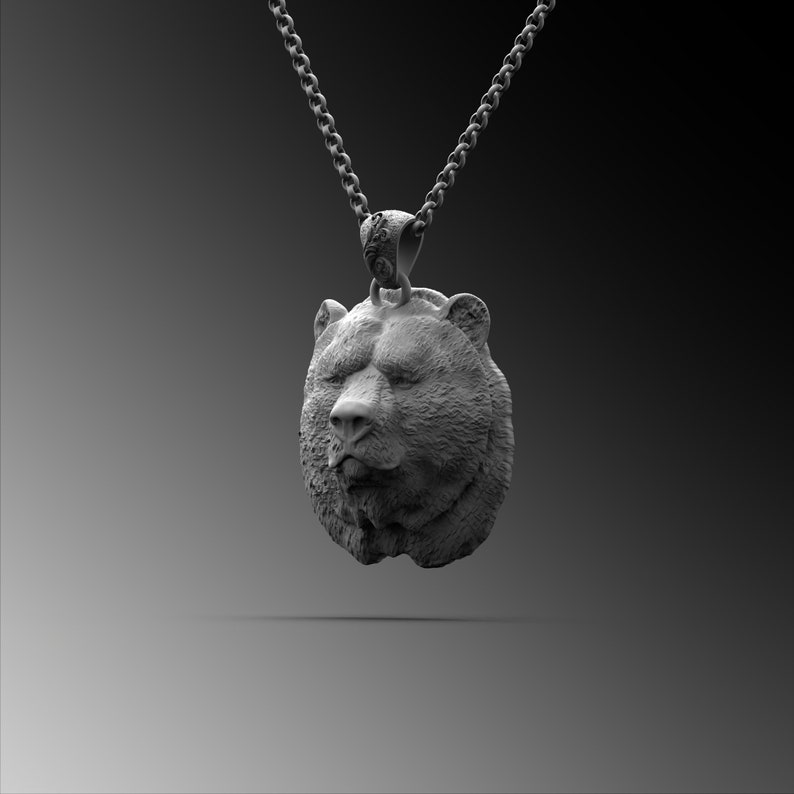 Silver Bear Medallion Mens Grizzly Bear Pendant for Man - Etsy