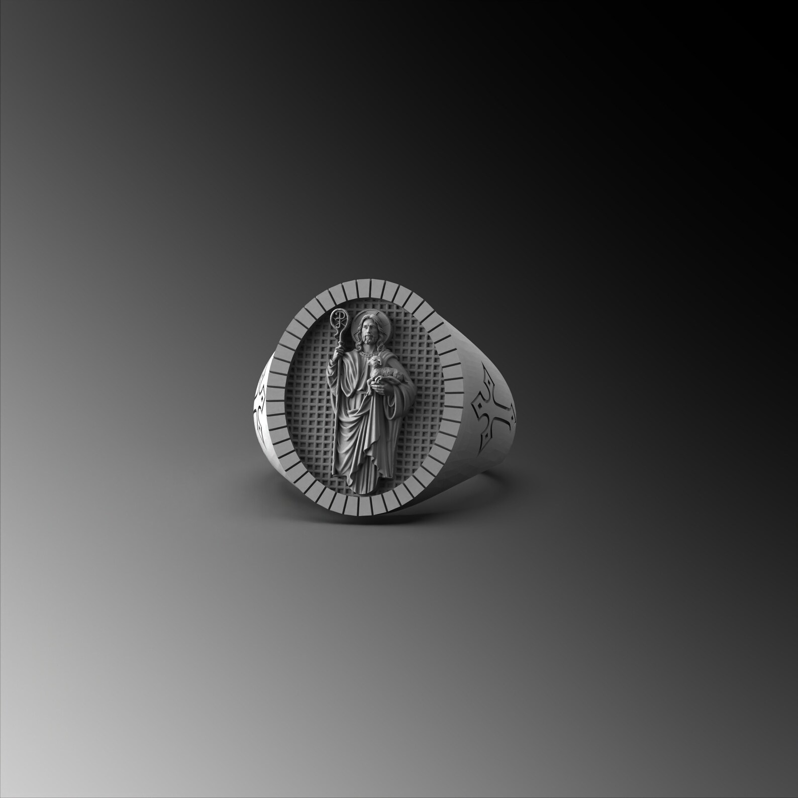 Jesus the Good Shepherd Silver Mens Ring, Shepherd Jesus Rings ...
