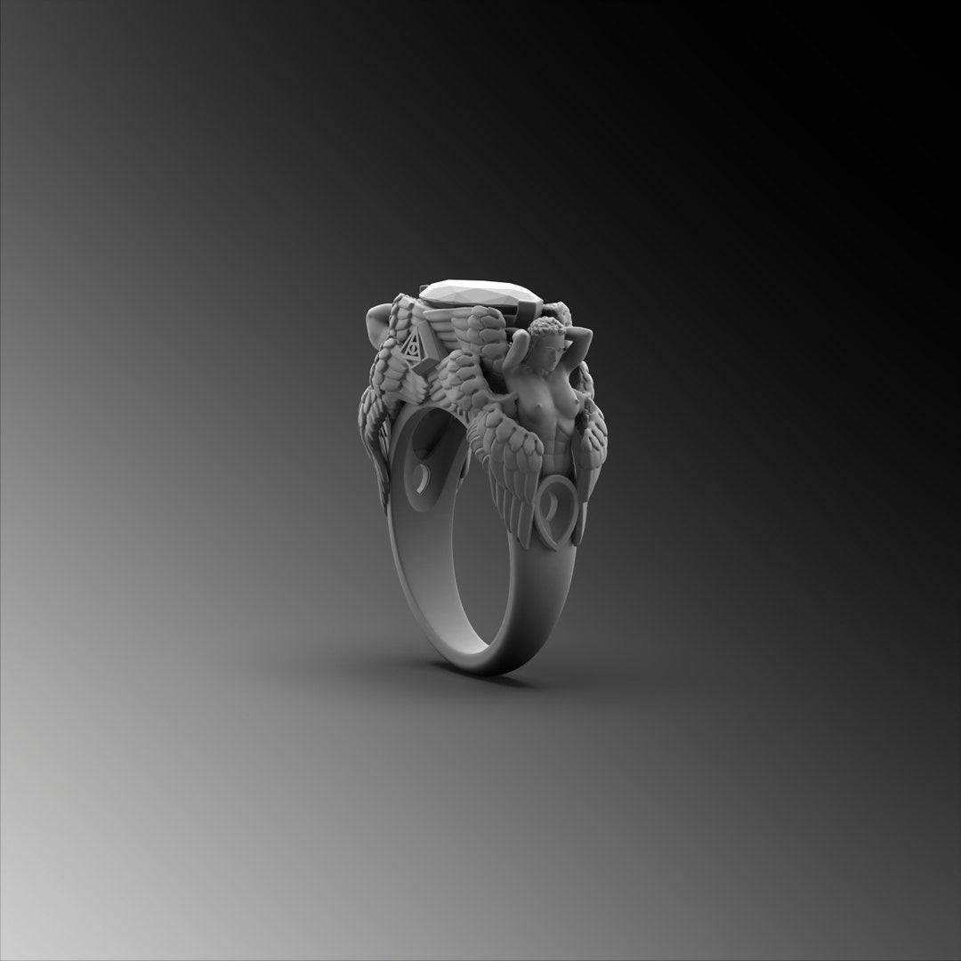 Silver Angel Rings for Man Eye of Providence Ring Sterling Angel Signet ...