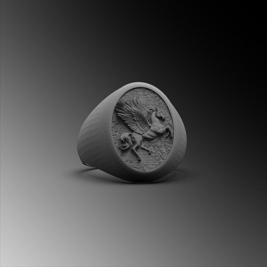 Silver Pegasus Ring, Mens Horse Signet Ring, Mens Silver Winged Horse Ring, Sterling Animal Ring ...