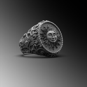 Mens Sun Ring, Silver Sun Rings for Man, 925k Sterling Sun Signet Ring ...