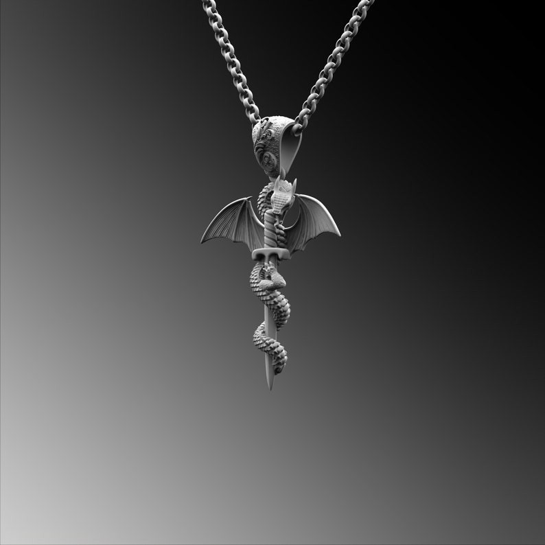 Sterling Silver Dragon Sword Pendant Necklace, Fantasy Amulet - Etsy Canada