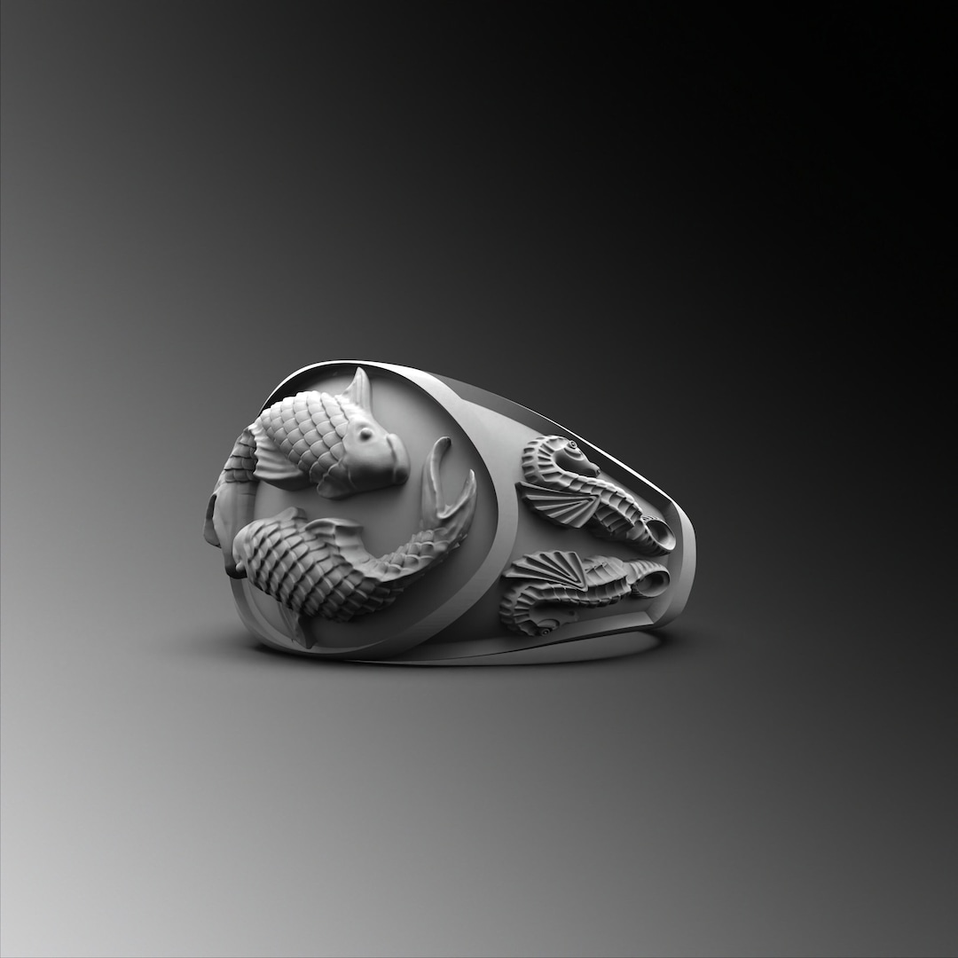 Japanese Koi Fish Cool Ring for Men, Carp Ring for Boyfriend, Sea ...