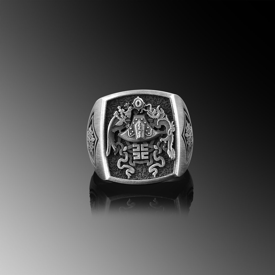 Family Crest Ring Men Custom Signet Ring Men Coat of Arms Ring Sterling ...