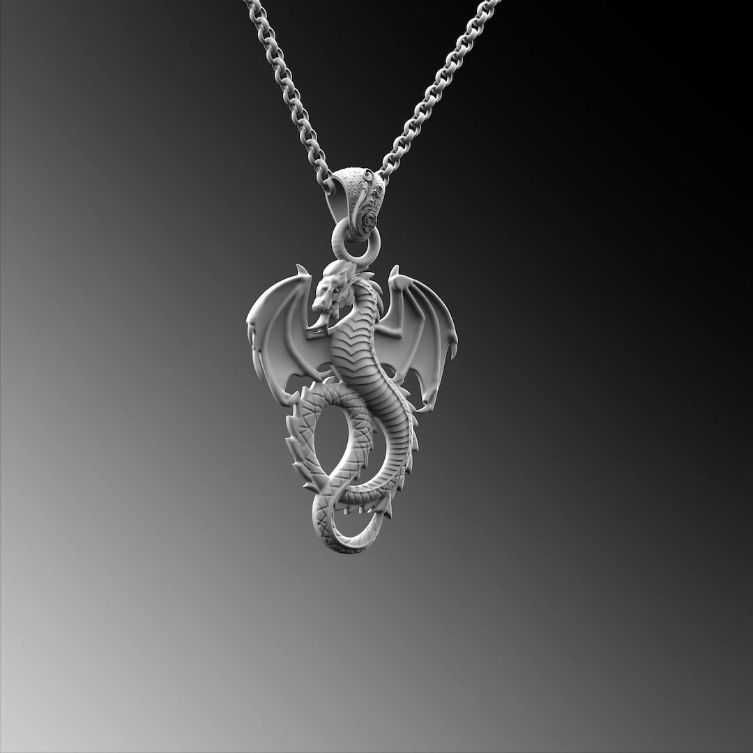 Dragon Pendant Silver Necklace for Man Dragon Pendant Men Silver ...