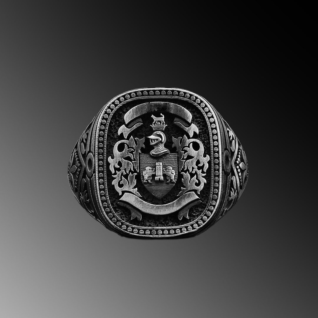 Family Crest Ring Men Custom Signet Ring Men Coat of Arms Ring Sterling ...