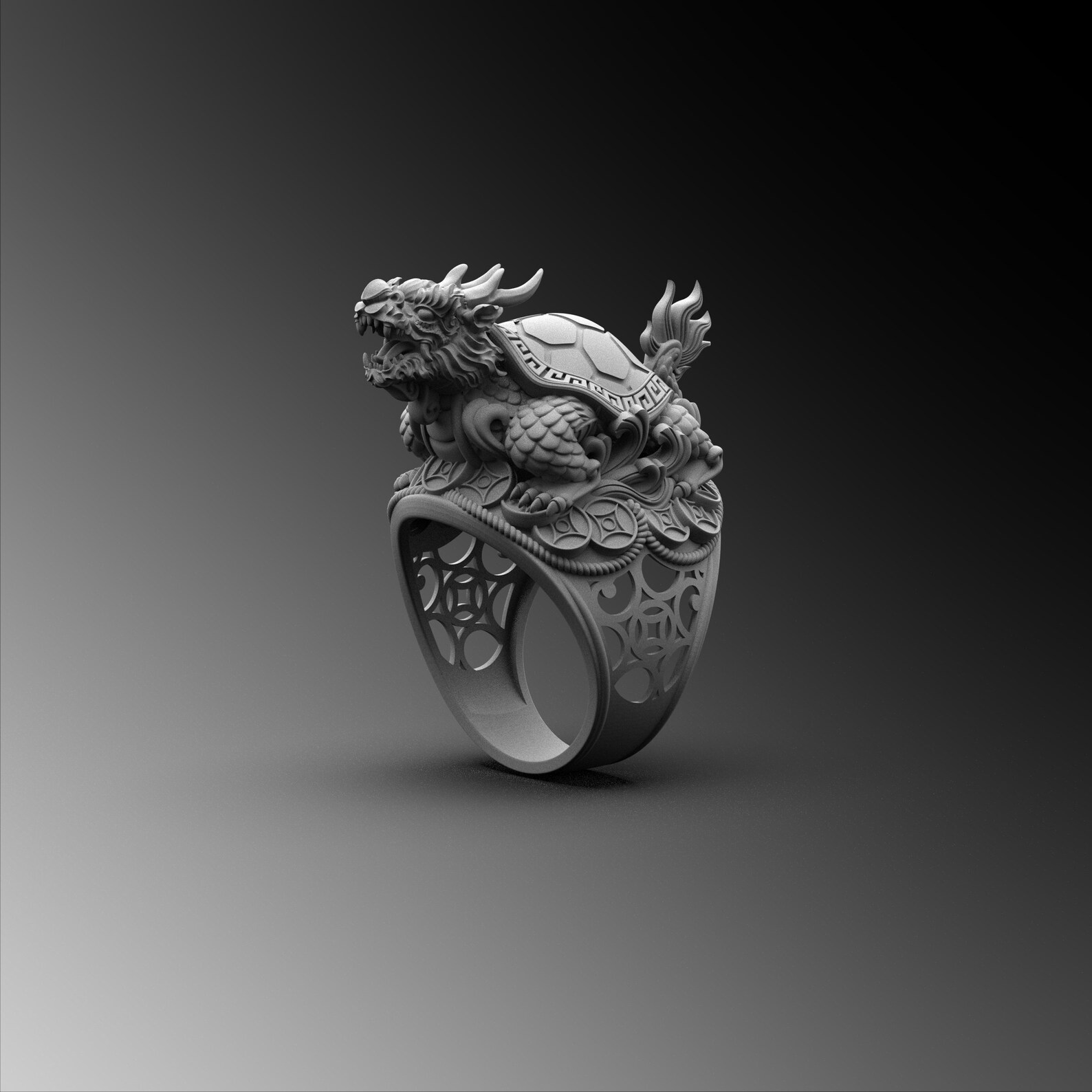 Silver Dragon Turtle Ring Unique Rings for Men Silver Signet Ring ...