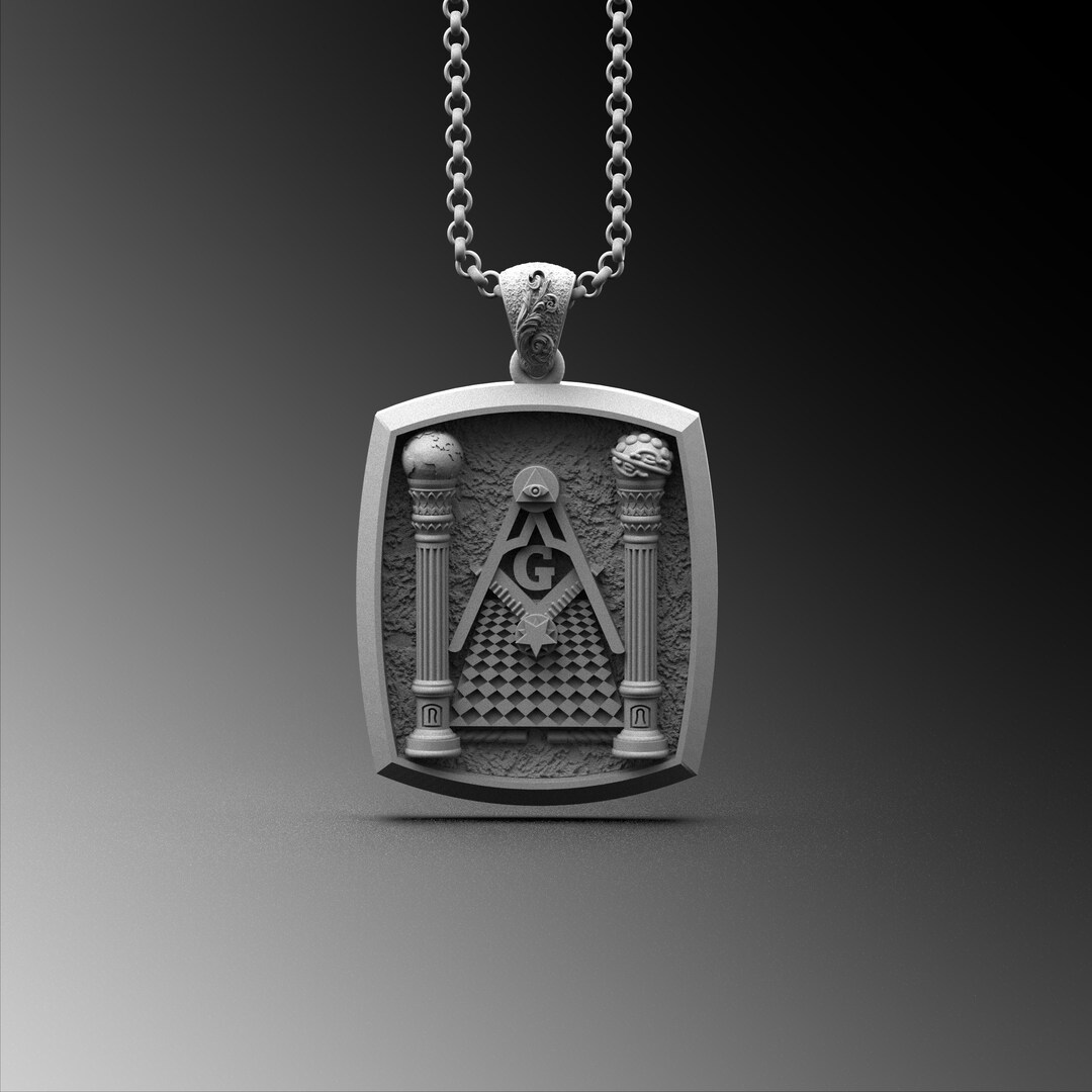 Mason Pendant Silver Masonic Symbol Necklace for Man Silver Freemasonry ...