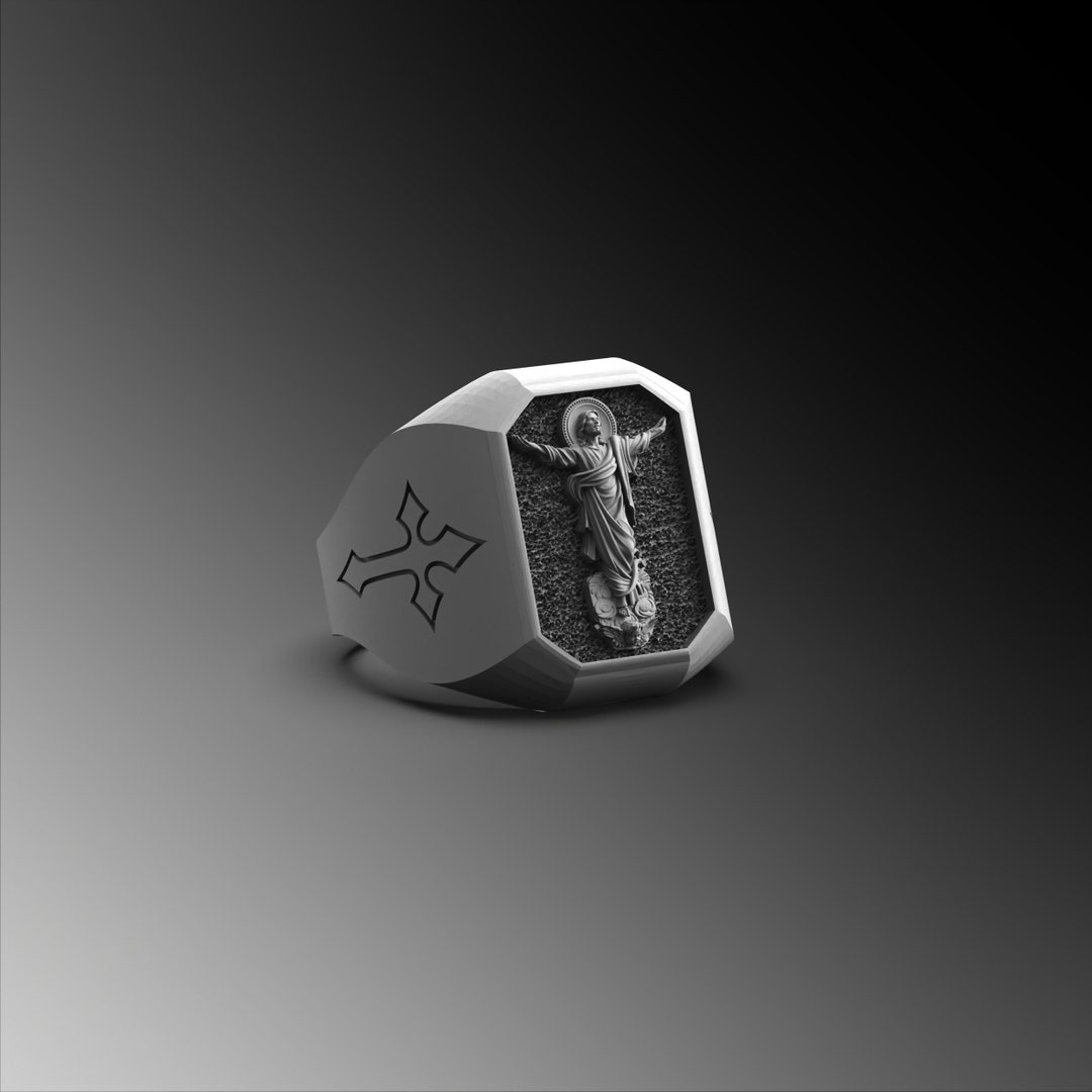Silver Ascension of Jesus Ring Mens Ring Savior Silver Ring Christian ...