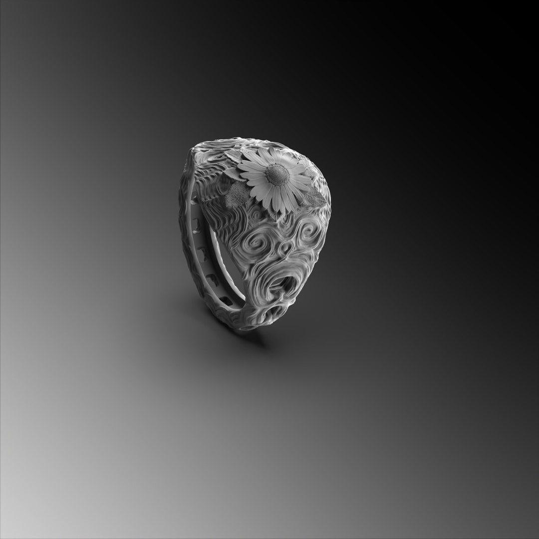 Flower Signet Rings for Man Pinky Band Silver Flower Ring Unique ...