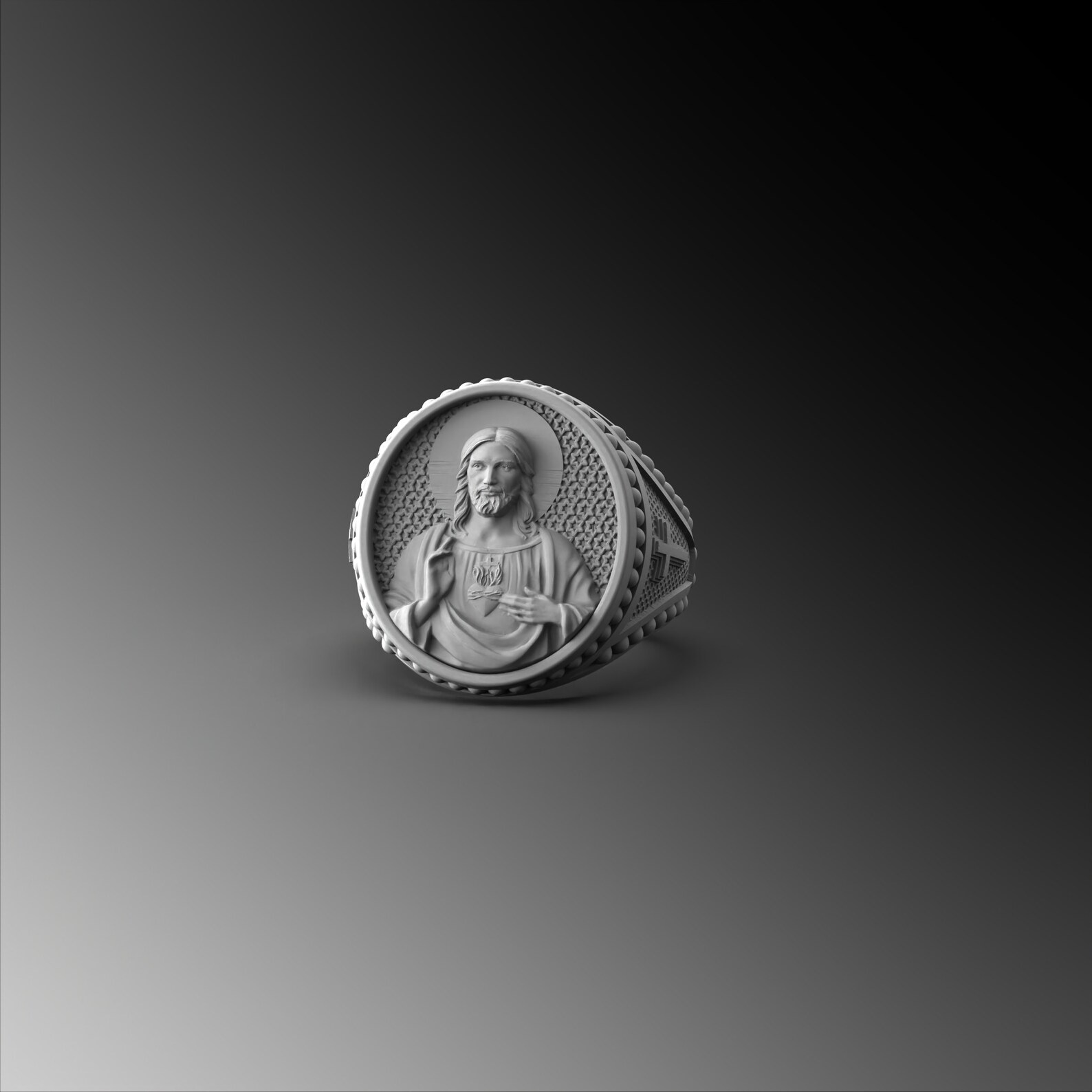 Jesus With Sacred Heart Silver Men Ring, Silver Savior Jesus Ring ...