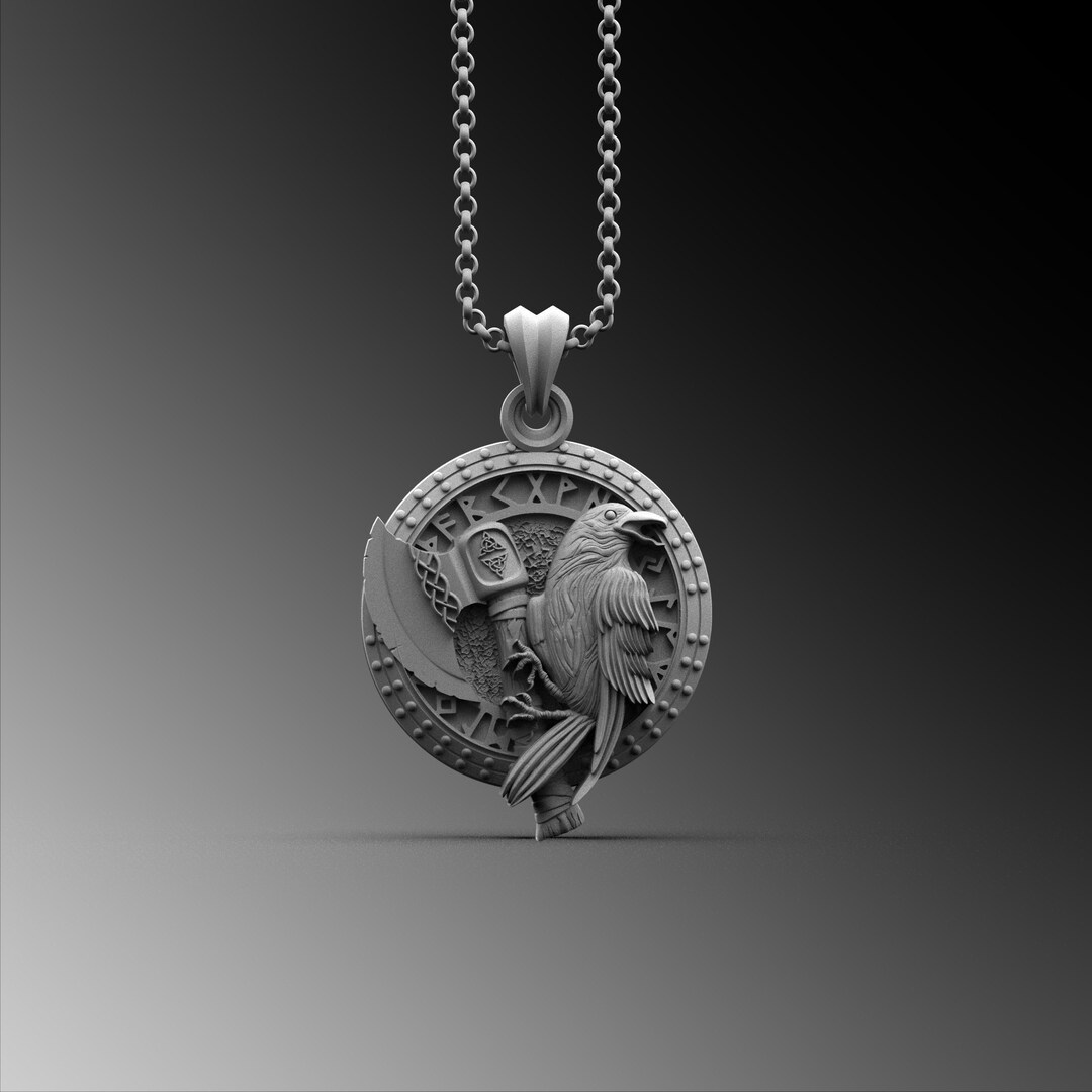 Mens Viking Raven Pendant Silver Viking Necklace for Man Viking Warrior ...