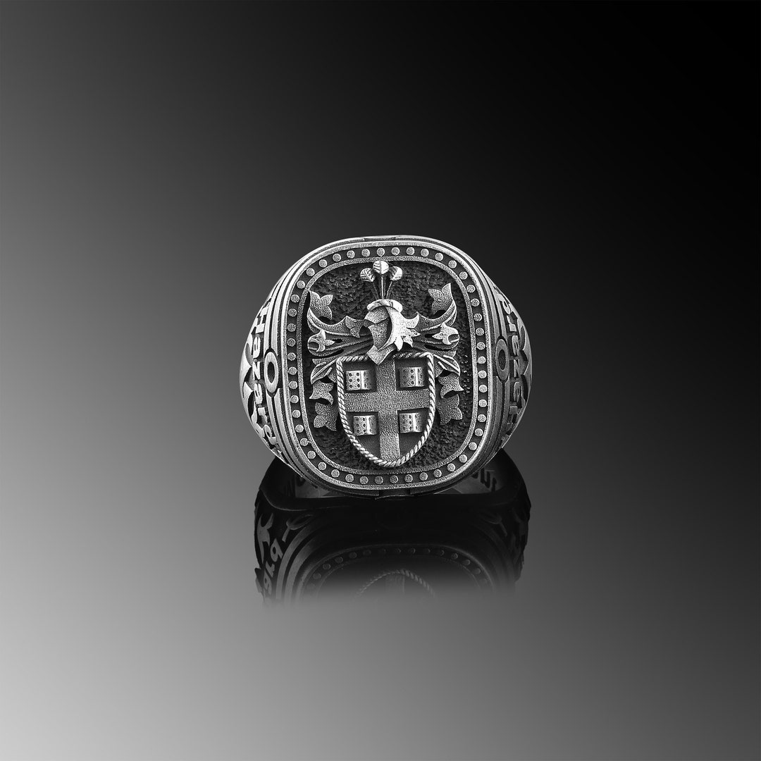 Family Crest Ring Coat of Arms Ring Men Custom Signet Ring Men Sterling ...