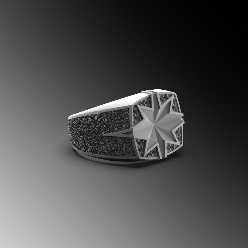 North Star Signet Mens Ring in Sterling Silver Celestial - Etsy