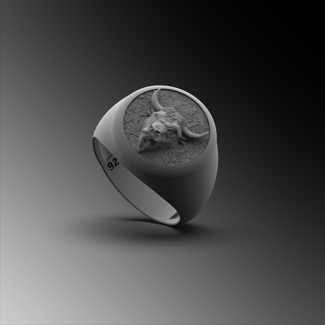 Taurus Bull Handmade Signet Ring Sterling Silver Bull Pinky Men Ring ...