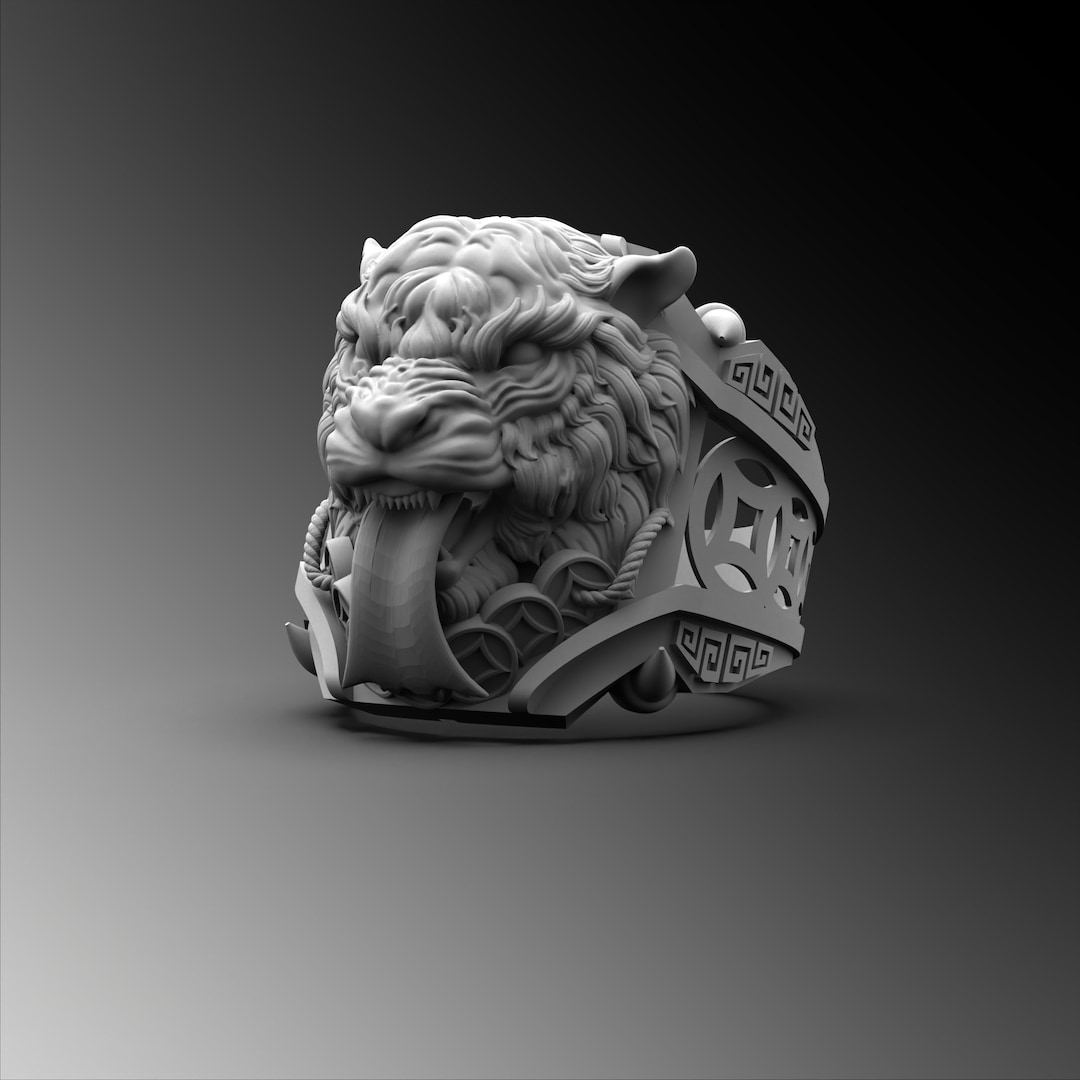 Angry Tiger Ring Silver Tiger Head Ring Men Signet Ring Angry Tiger ...