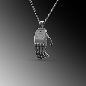 Silver Robot Hand Pendant Mechanical Skeleton Hand Necklace Droid Hand ...