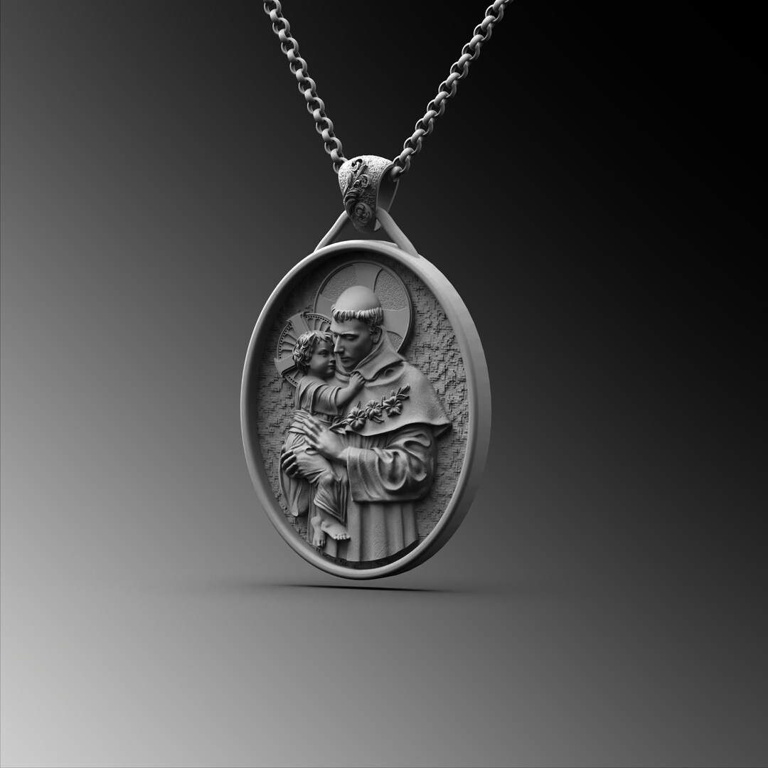 Silver Saint Anthony Necklace, Saint Anthony Mens Pendant, St Anthony ...
