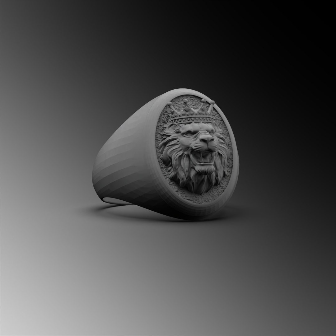Silver Lion Crown Ring, Men Lion King Signet Ring Mens Silver Leo ...