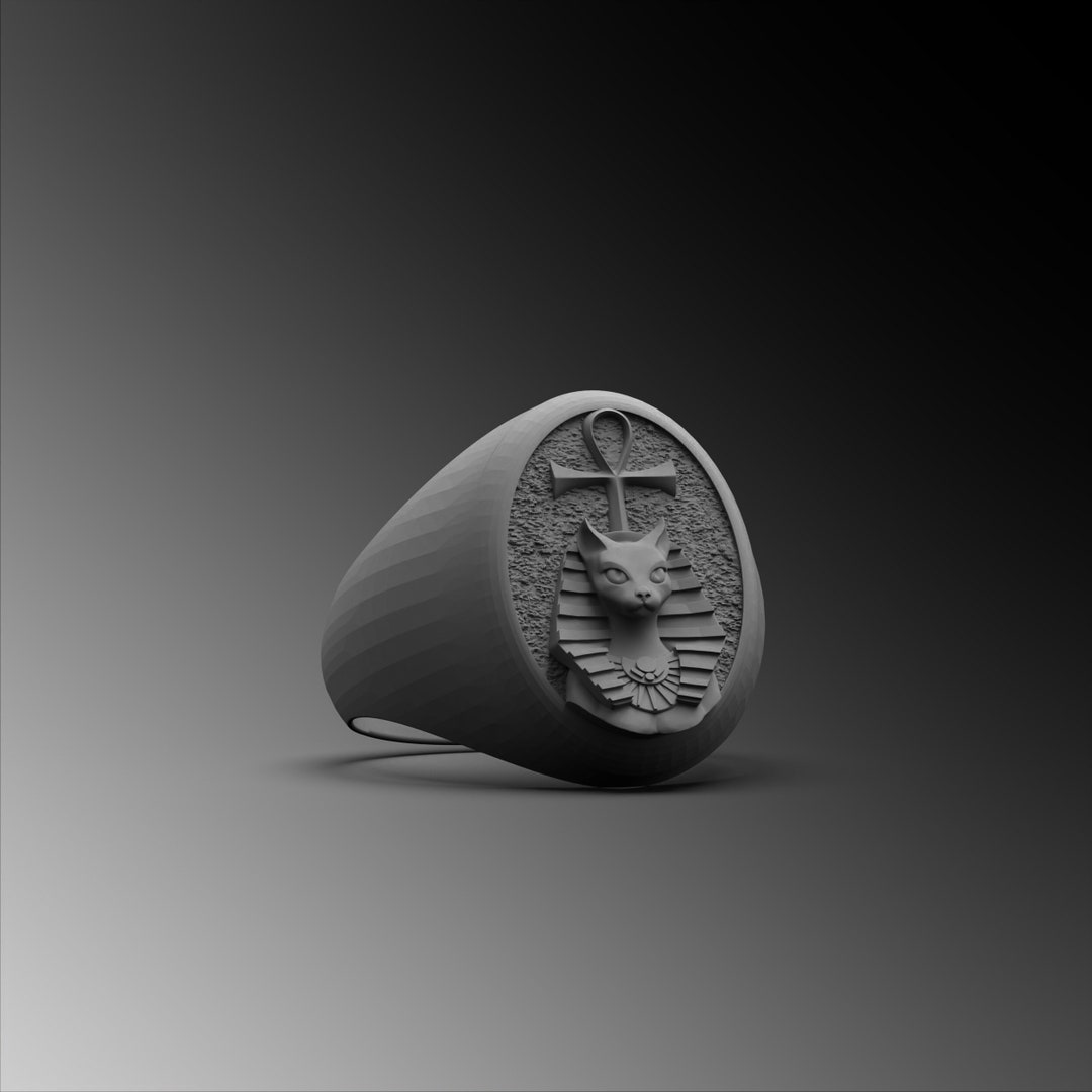 Mens Ankh Signet Ring, Sphynx Cat Silver Ring, Egyptian Key of Life ...