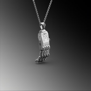 Silver Robot Hand Pendant Mechanical Skeleton Hand Necklace Droid Hand ...