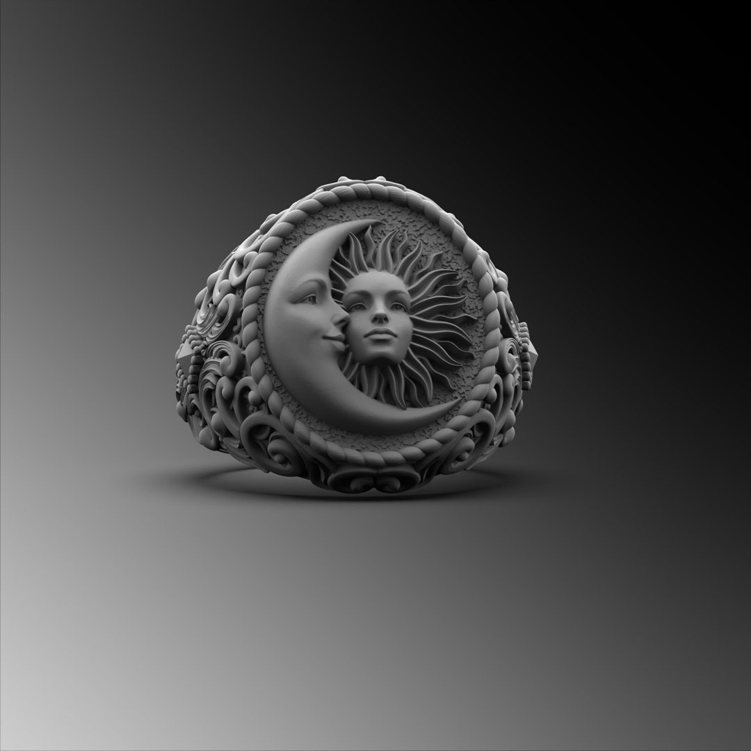 Sun and Moon Ring, Silver Sun Moon Ring, Mens Crescent Moon Ring, 925k ...