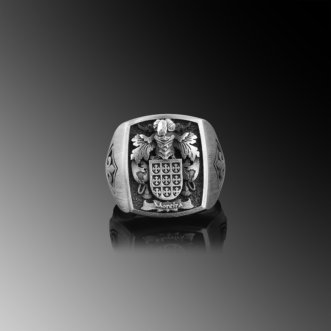 Family Crest Ring Coat of Arms Ring Men Custom Signet Ring Men Sterling ...