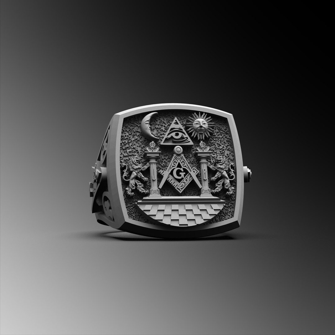 Mens Masonic Ring, Unique Signet Rings for Men Oxidized Silver Masonic ...