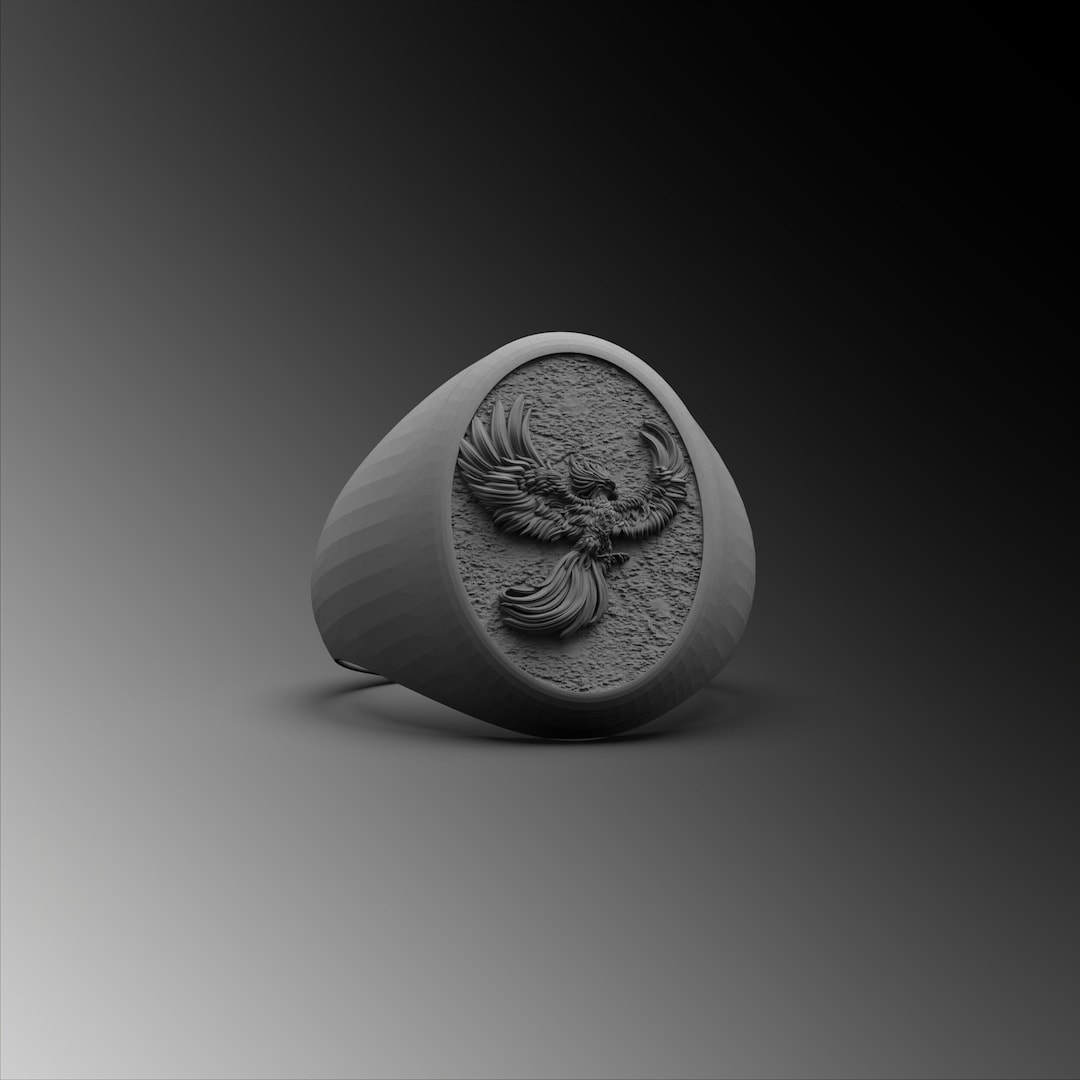 Silver Phoenix Ring, Mens Immortal Bird Signet Ring, Mens Silver ...