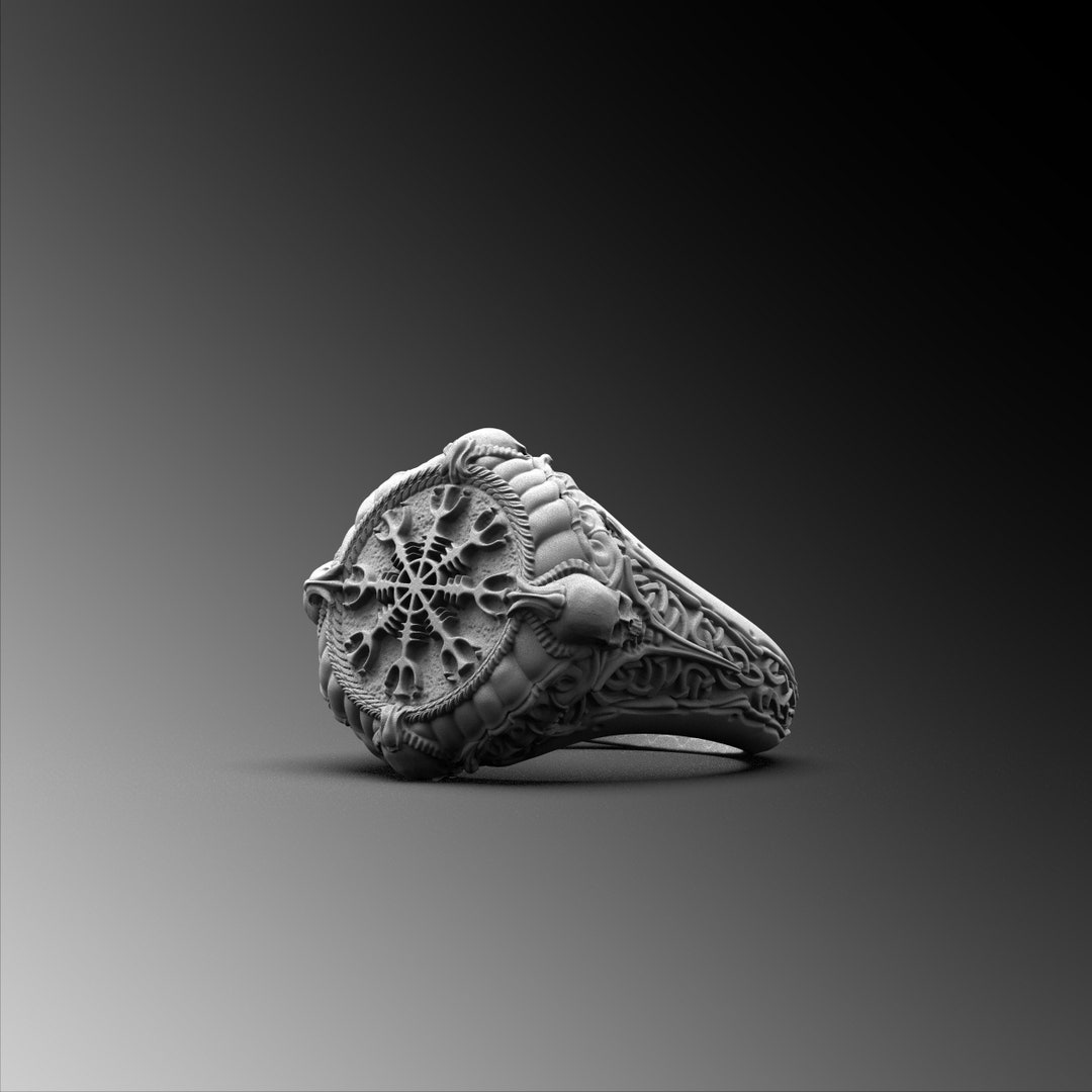 Helm of Awe Ring Unique Rings for Men Viking Runic Ring Mens Silver ...