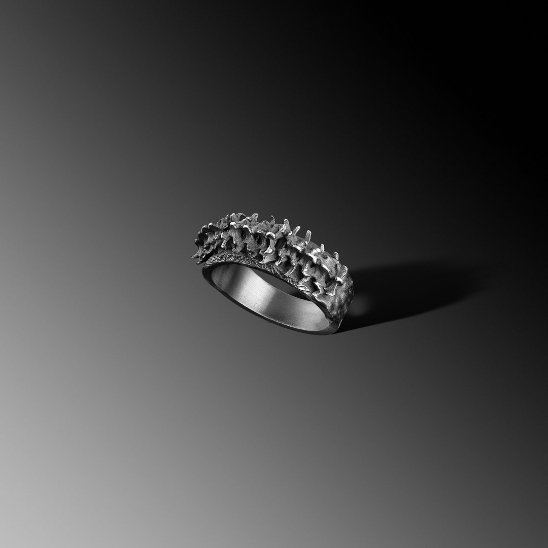 Silver Bone Rings for Mens Spine Ring Silver Band Human Spine Ring ...