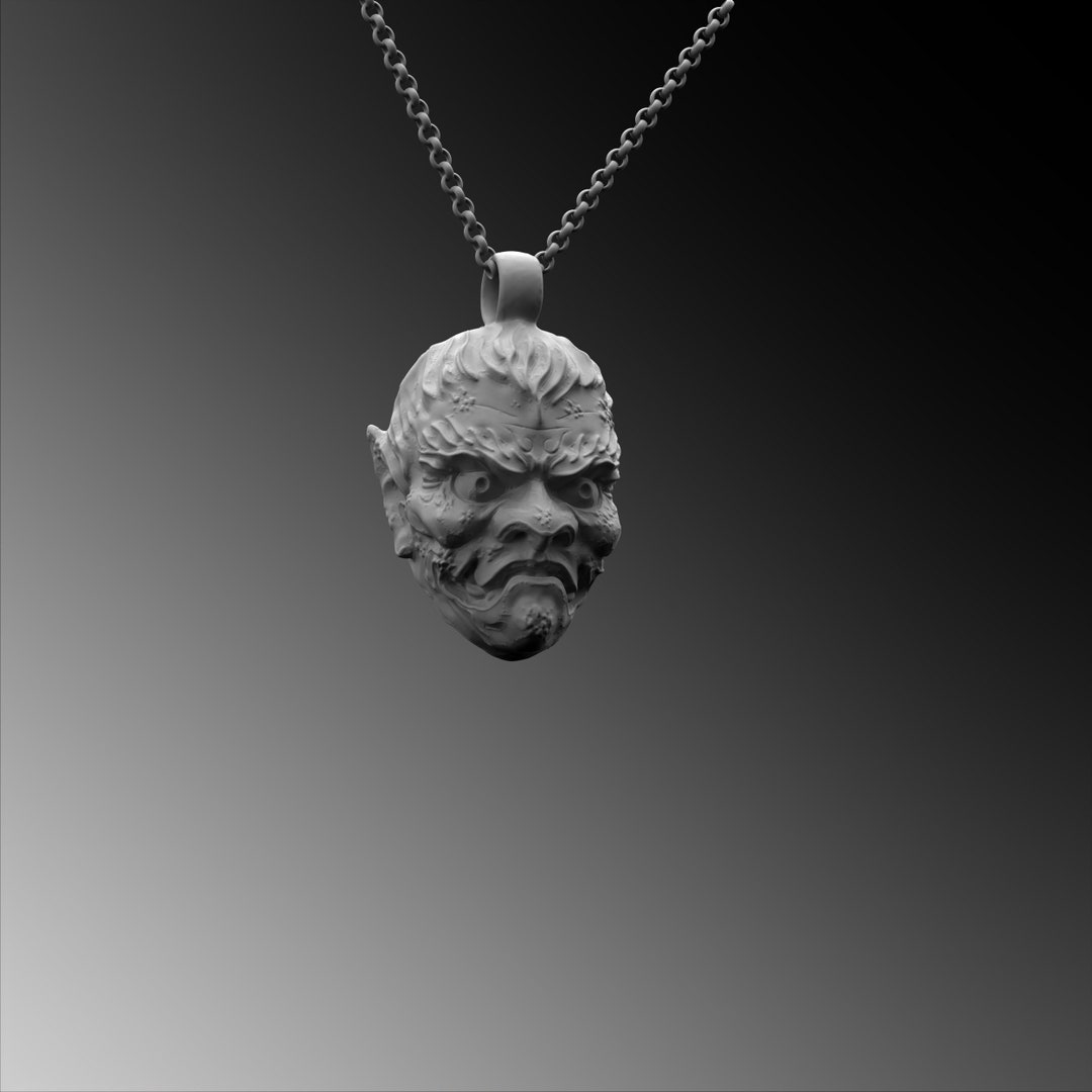 Samurai Mask Necklace for Man Oni Mask Pendant Silver Samurai Mask Gift ...